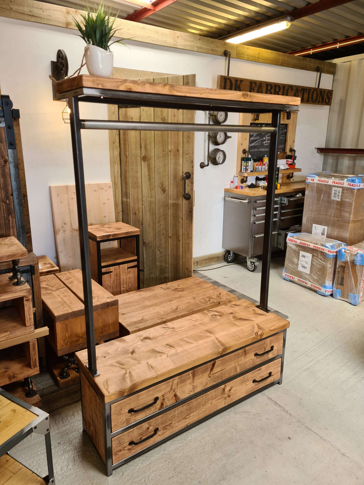 Industrial Clothes Rail With Drawers | UK Made – DK Fabrications